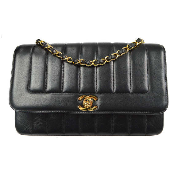 CHANEL | Bags | Chanel 9911994 Vertical Stitch Border Flap Medium Black ...